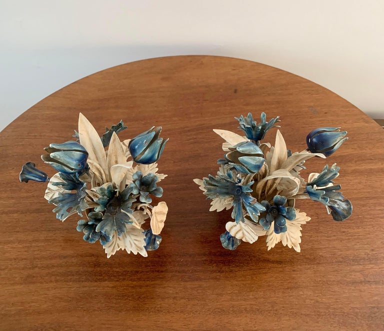 Italian Tole Blue and White Flower Pots, Pair For Sale at 1stDibs