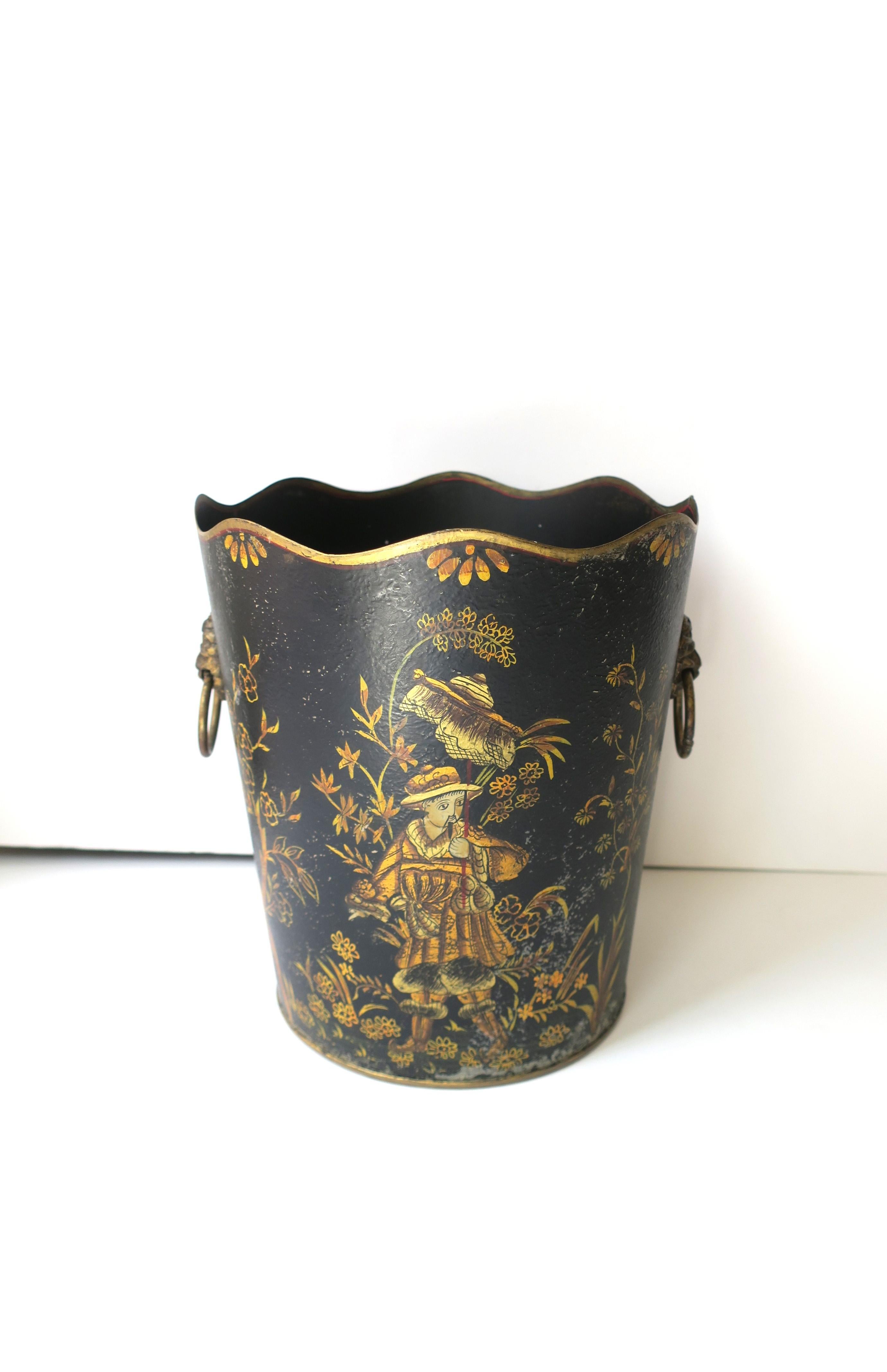 Italian Tole Chinoiserie and Lion Head Wastebasket Trash Can For Sale ...