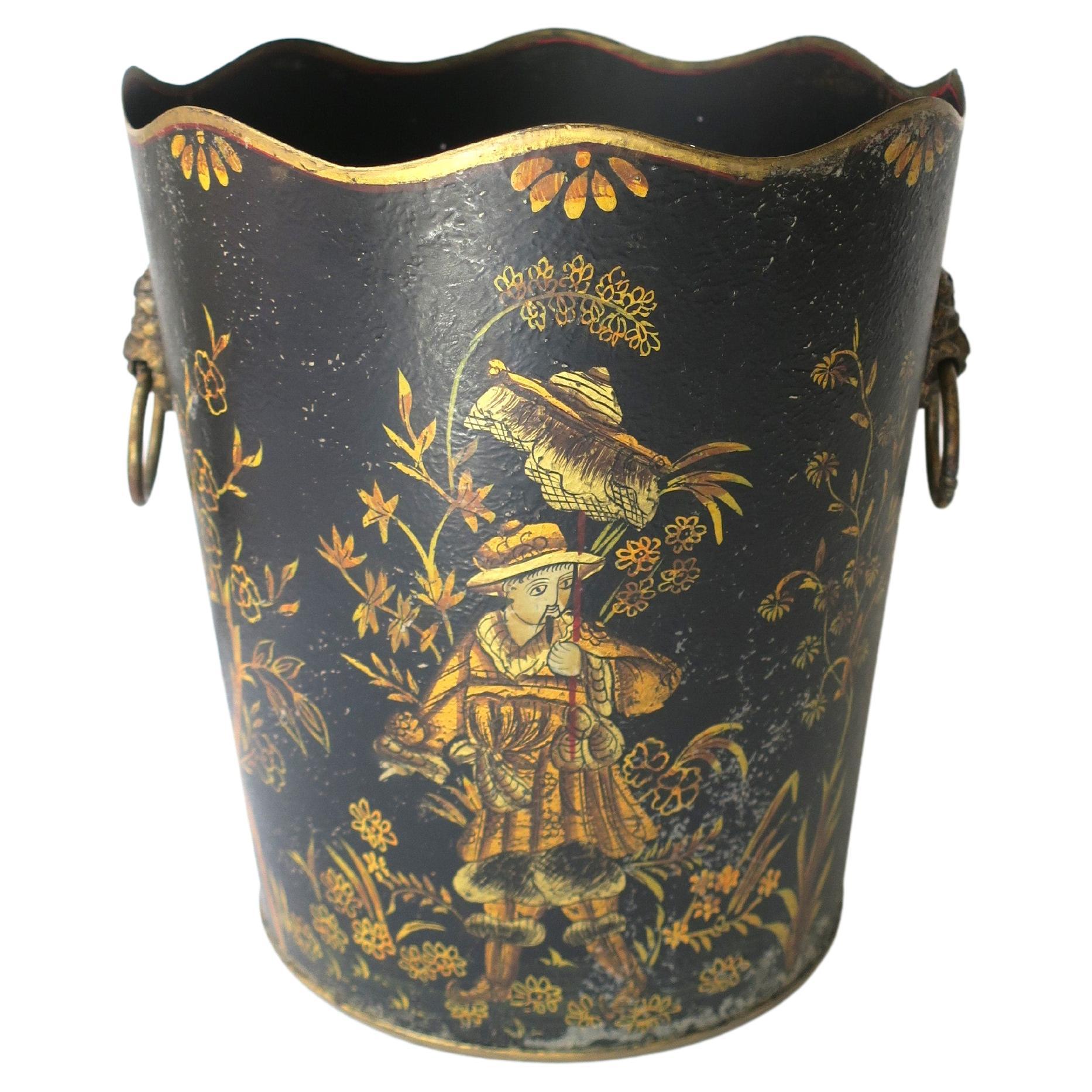 Italian Tole Chinoiserie and Lion Head Wastebasket Rubbish Bin For Sale ...
