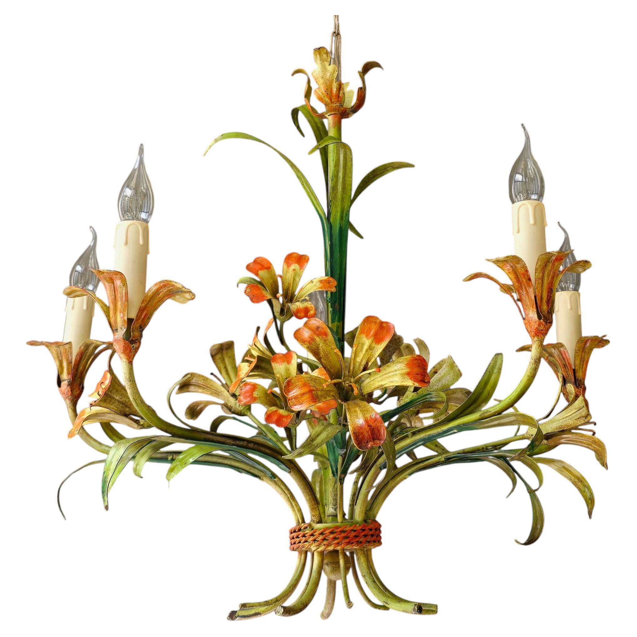 Floral chandelier Bright Bianci Glamour Italian Tole hand paint Metal ...