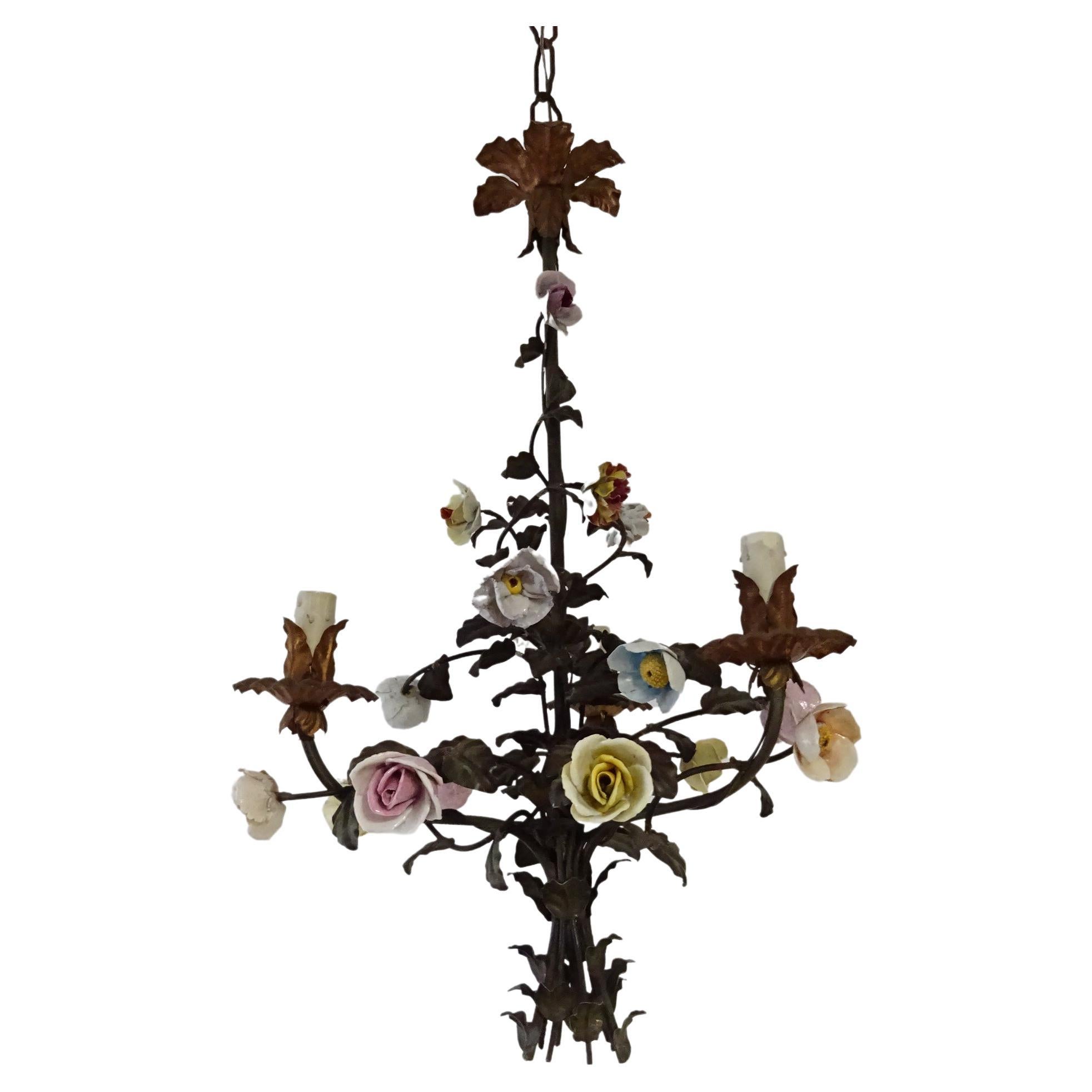 Italian Tole Porcelain Roses and Flowers Chandelier at 1stDibs ...