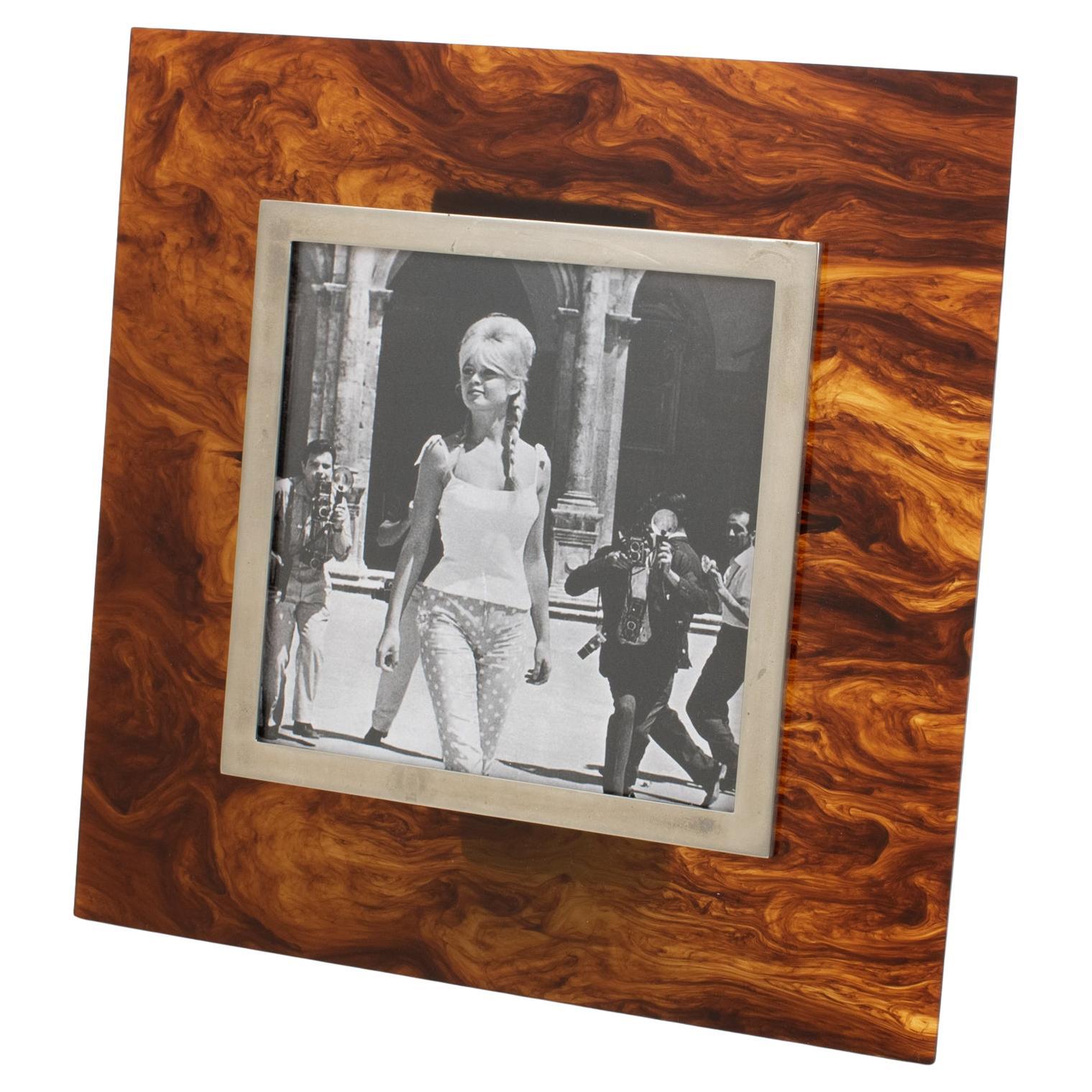 Square Picture Frame in Burl Wood and Chrome, Italy, 1970s For Sale at ...