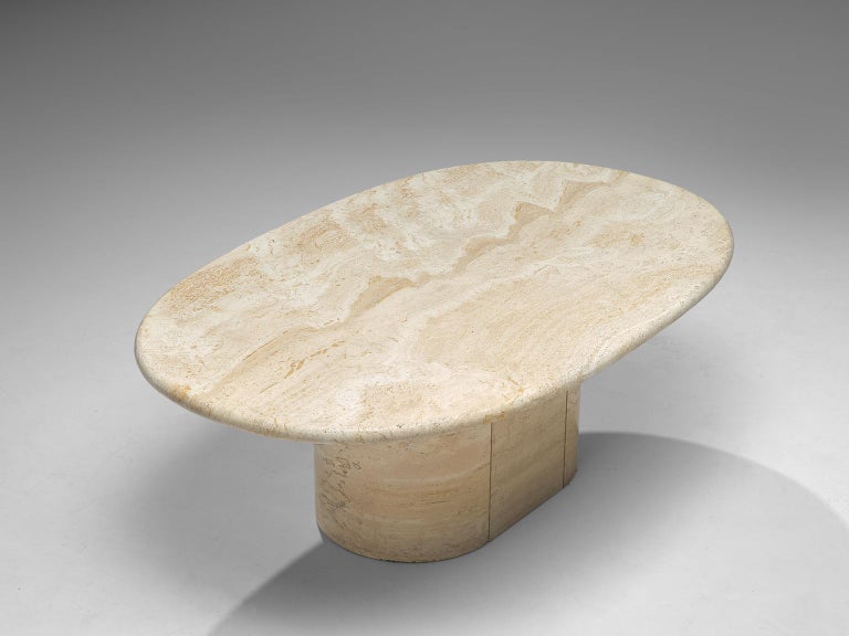 Italian Travertine Coffee Table with Oval Top at 1stDibs