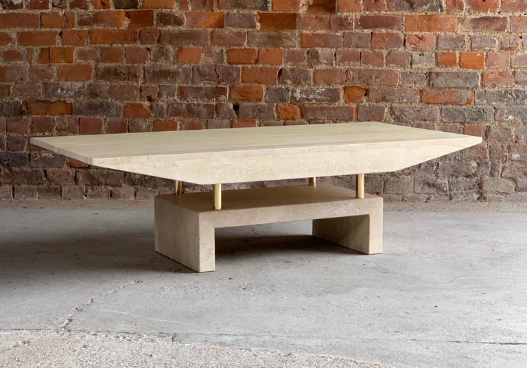 Italian Travertine Marble Rectangular Dining Table Shaped Sides on Base ...