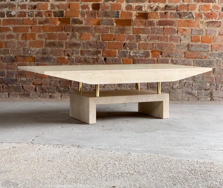 Italian Travertine Marble Rectangular Dining Table Shaped Sides on Base ...