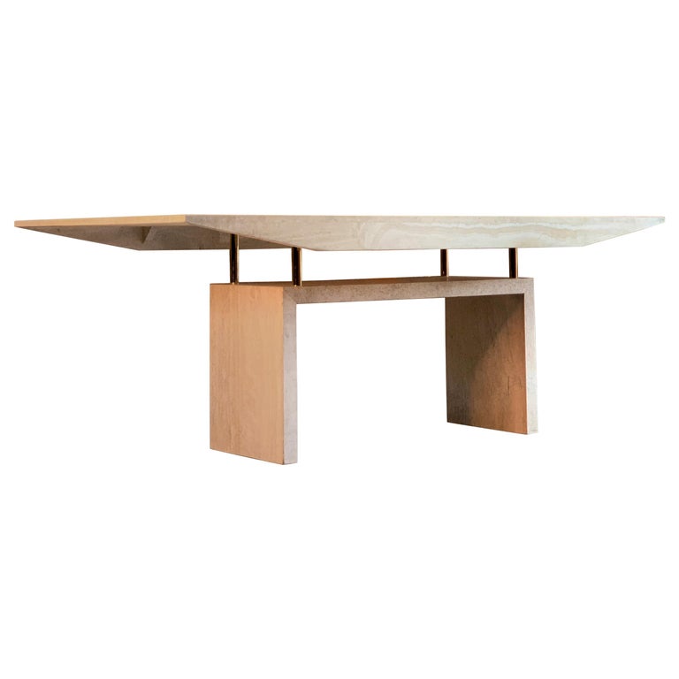 Italian Travertine Marble Rectangular Dining Table Shaped Sides on Base ...