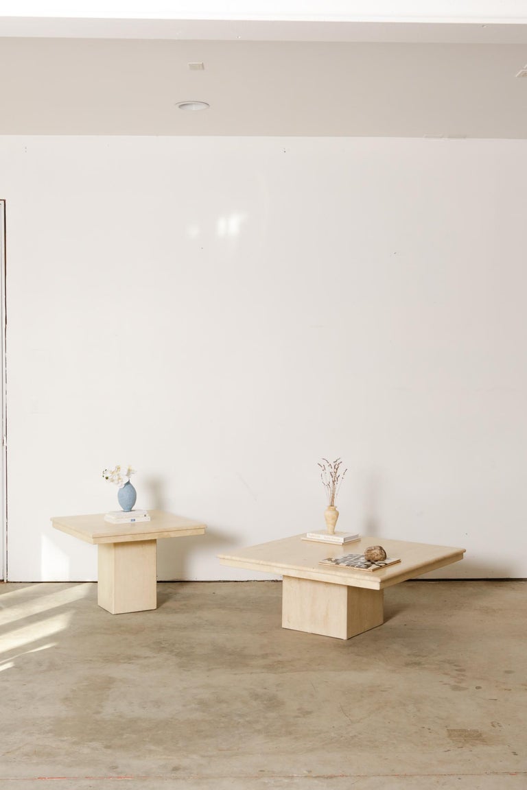 Italian Travertine Square Stone Side Table at 1stDibs