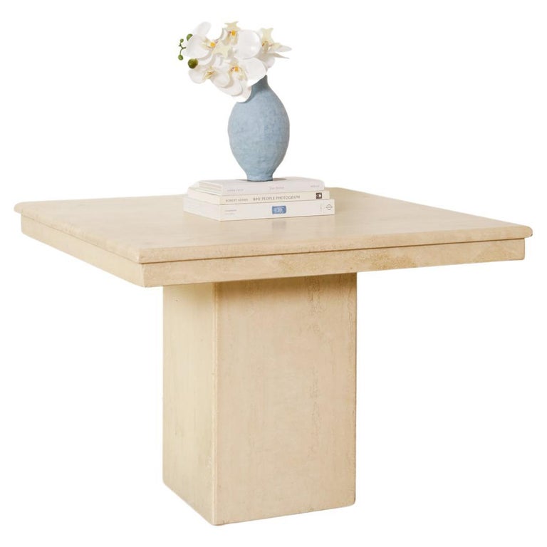 Italian Travertine Square Stone Side Table at 1stDibs