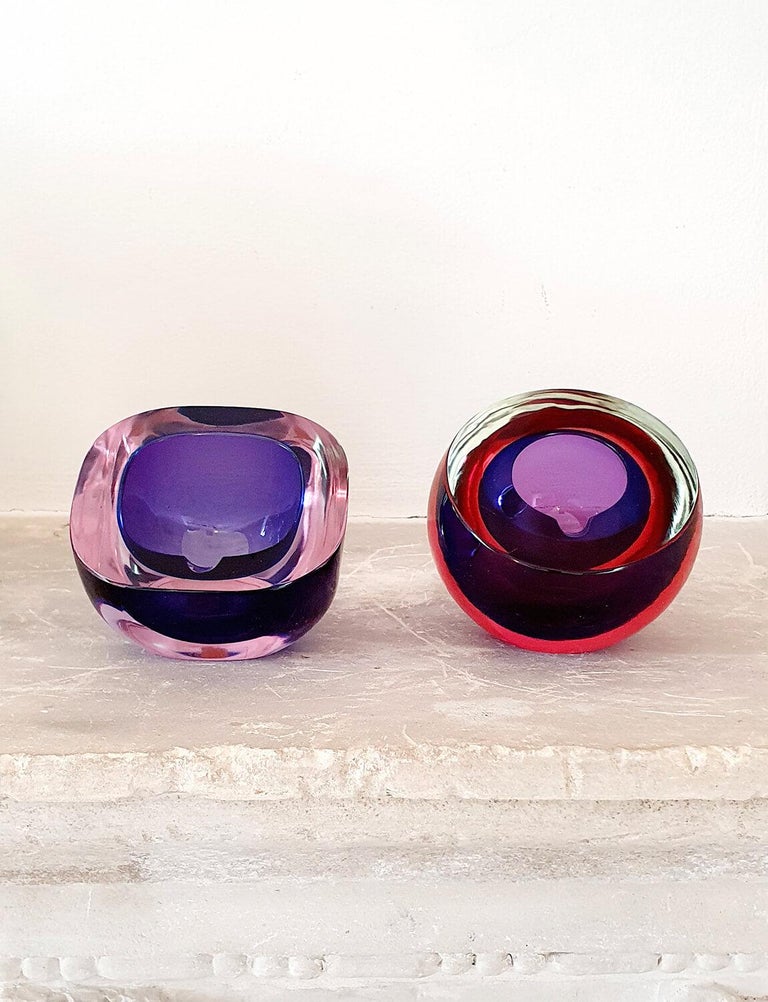 Italian Triple Sommerso Purple and Pink Murano Glass Spherical Bowl ...