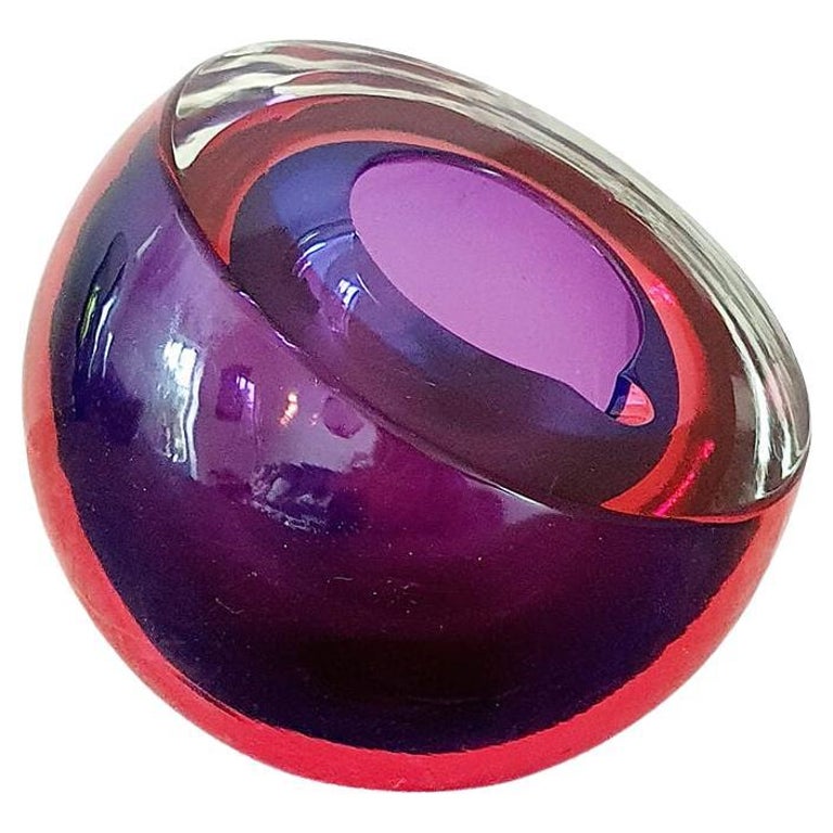 Italian Triple Sommerso Purple and Pink Murano Glass Spherical Bowl ...