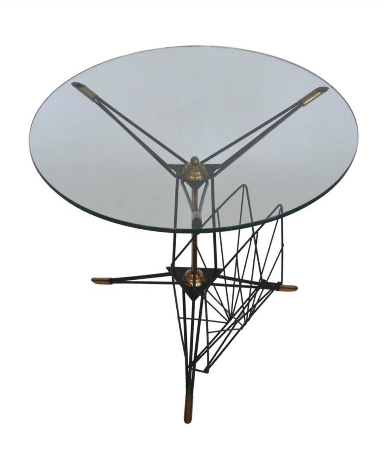 Italian Tripod Side Table and Magazine Rack For Sale at 1stDibs