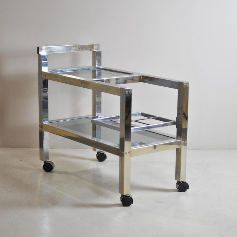 Italian Trolley Bar in Brass and Steel 70's For Sale at 1stDibs