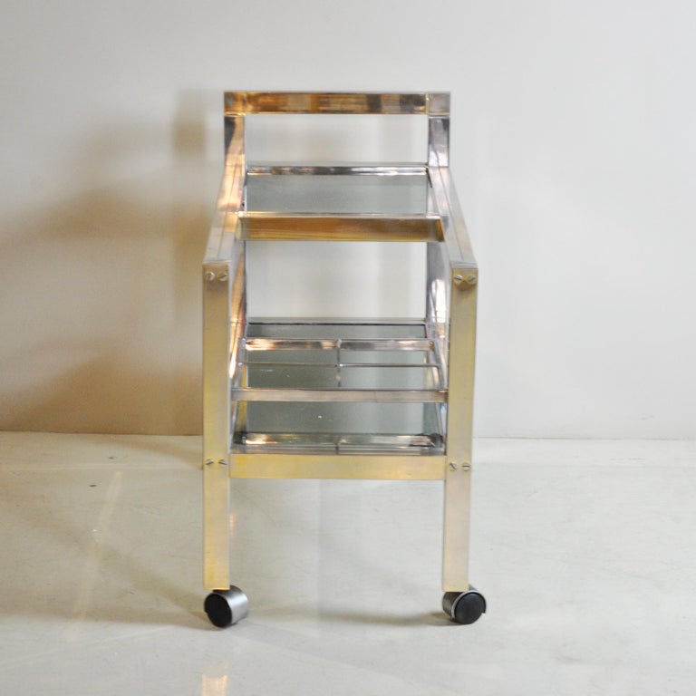 Italian Trolley Bar in Brass and Steel 70's For Sale at 1stDibs