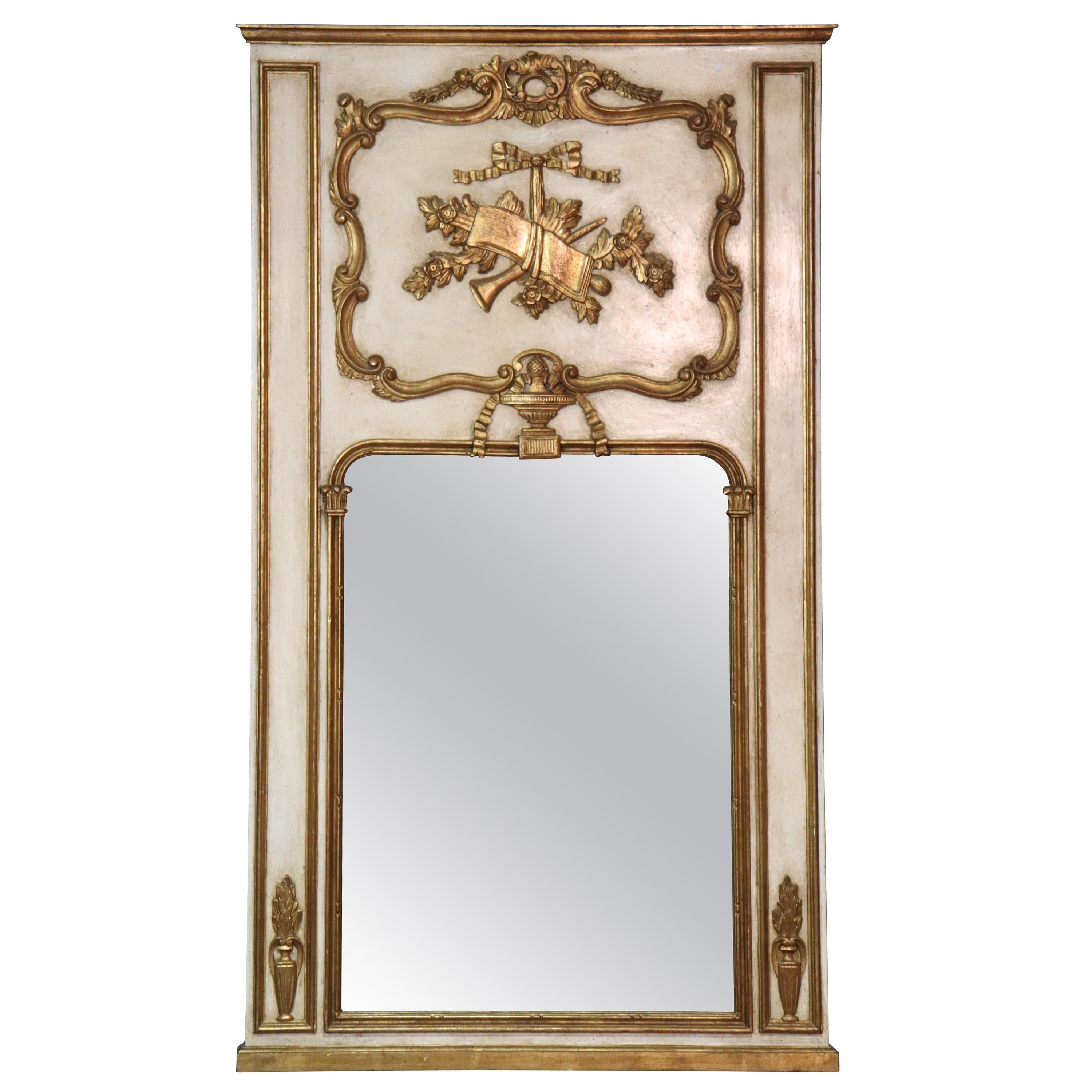 Tall Creme Paint and Gilt Wood French Trumeau Mantle Mirror C1950 For ...