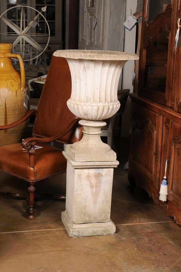 Italian Turn of the Century Campania Urn with Gadroon Motifs on Tall ...