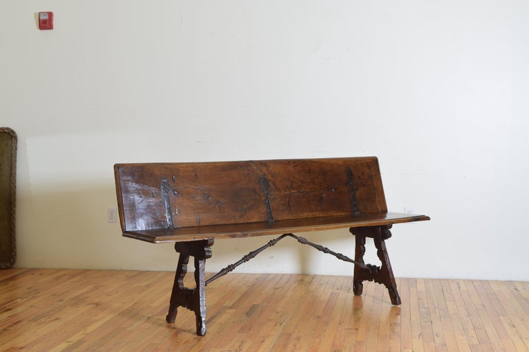 Italian, Tuscany, Baroque Walnut and Iron Bench with Folding Backrest ...