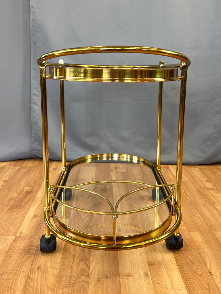 Italian Two-Tier Brass and Glass Oval Bar Cart or Serving Cart, 1970s ...