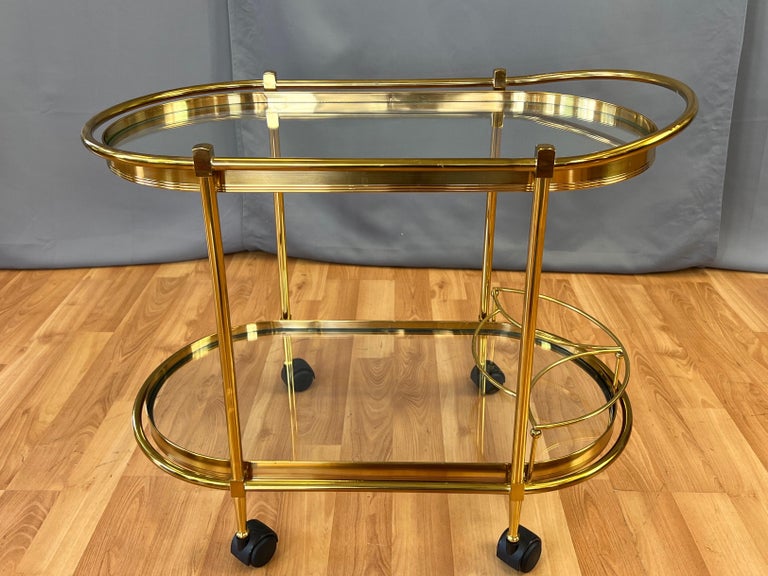Italian Two-Tier Brass and Glass Oval Bar Cart or Serving Cart, 1970s ...