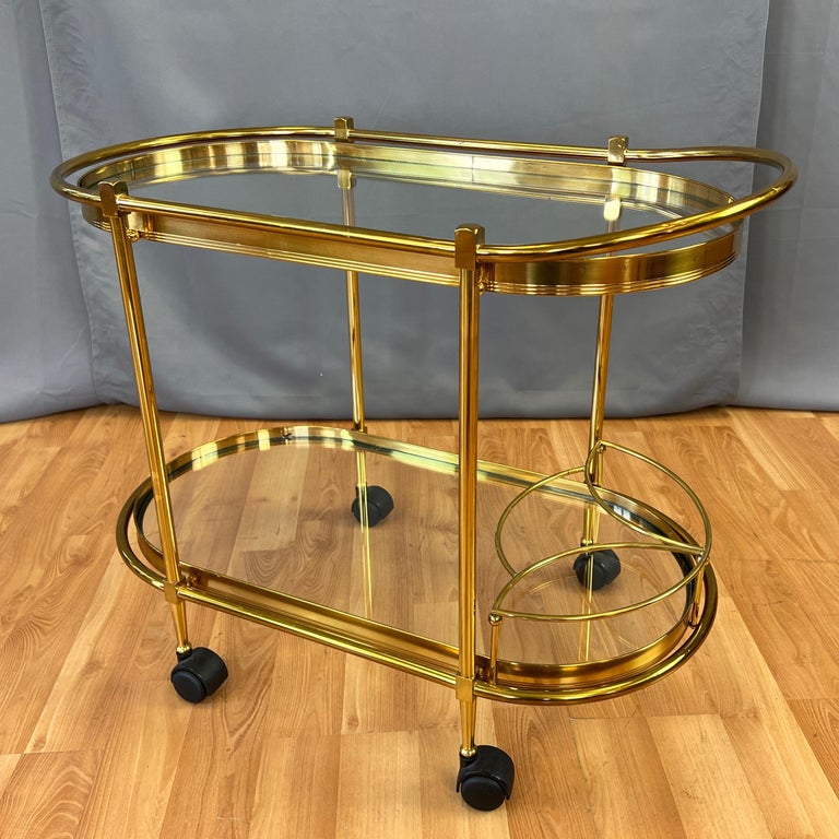 Italian Two-Tier Brass and Glass Oval Bar Cart or Serving Cart, 1970s ...