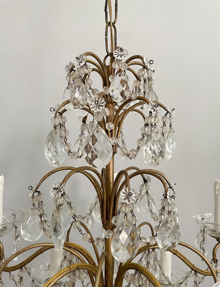 Italian Two Tier Crystal Beaded Chandelier For Sale at 1stDibs