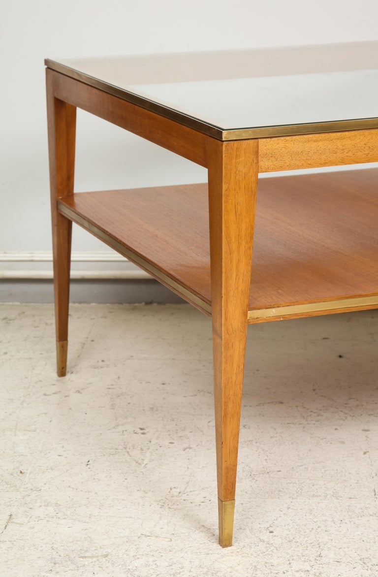 Italian Two-Tiered Cocktail Table with Bronze Trim on Tapered Legs For ...