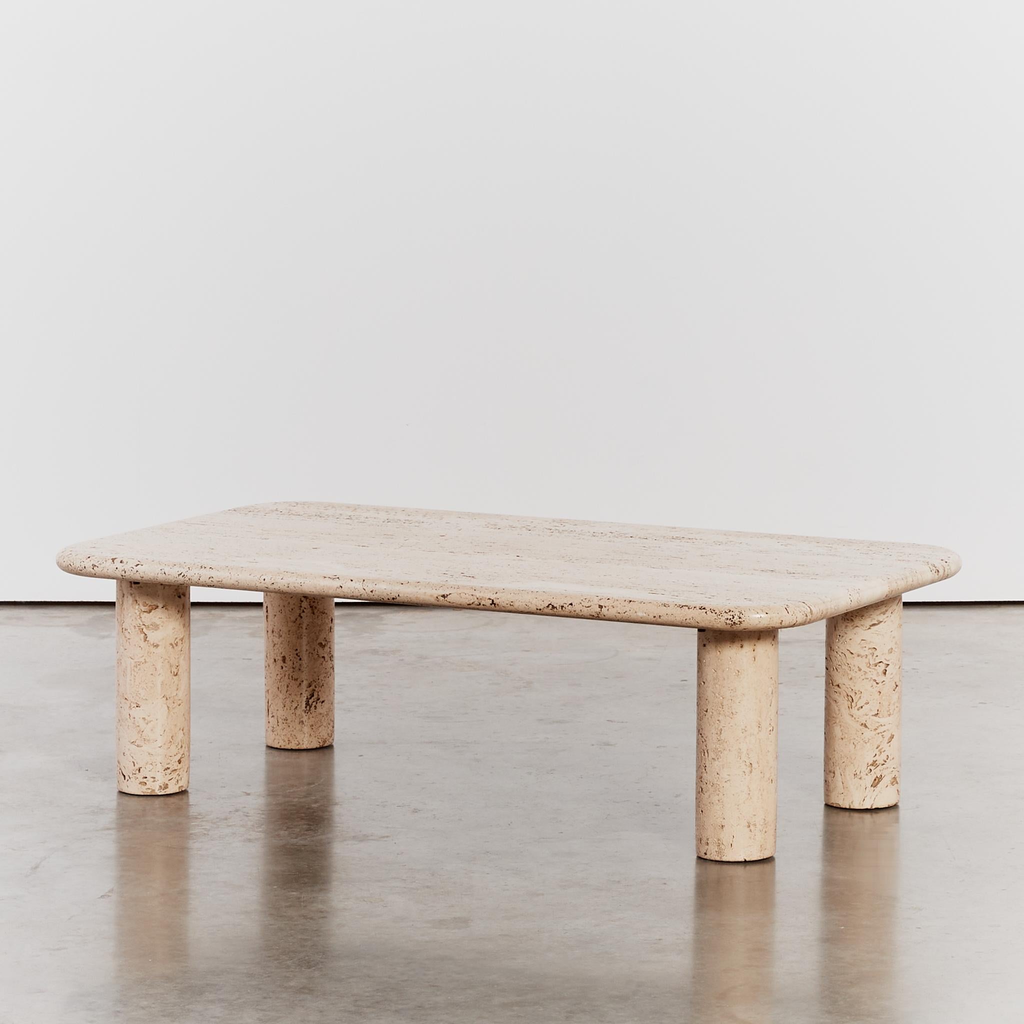 Italian unfilled travertine coffee table with classic column legs at ...