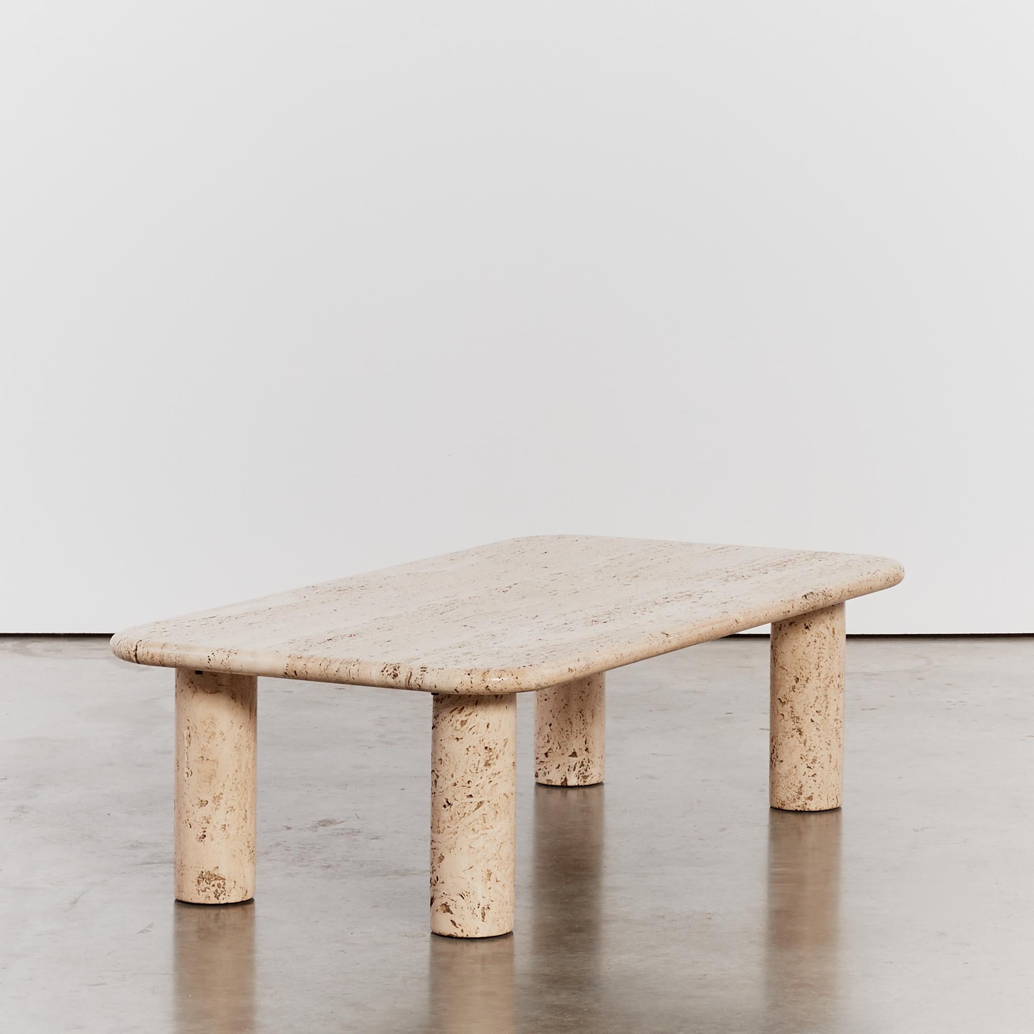 Italian unfilled travertine coffee table with classic column legs at ...
