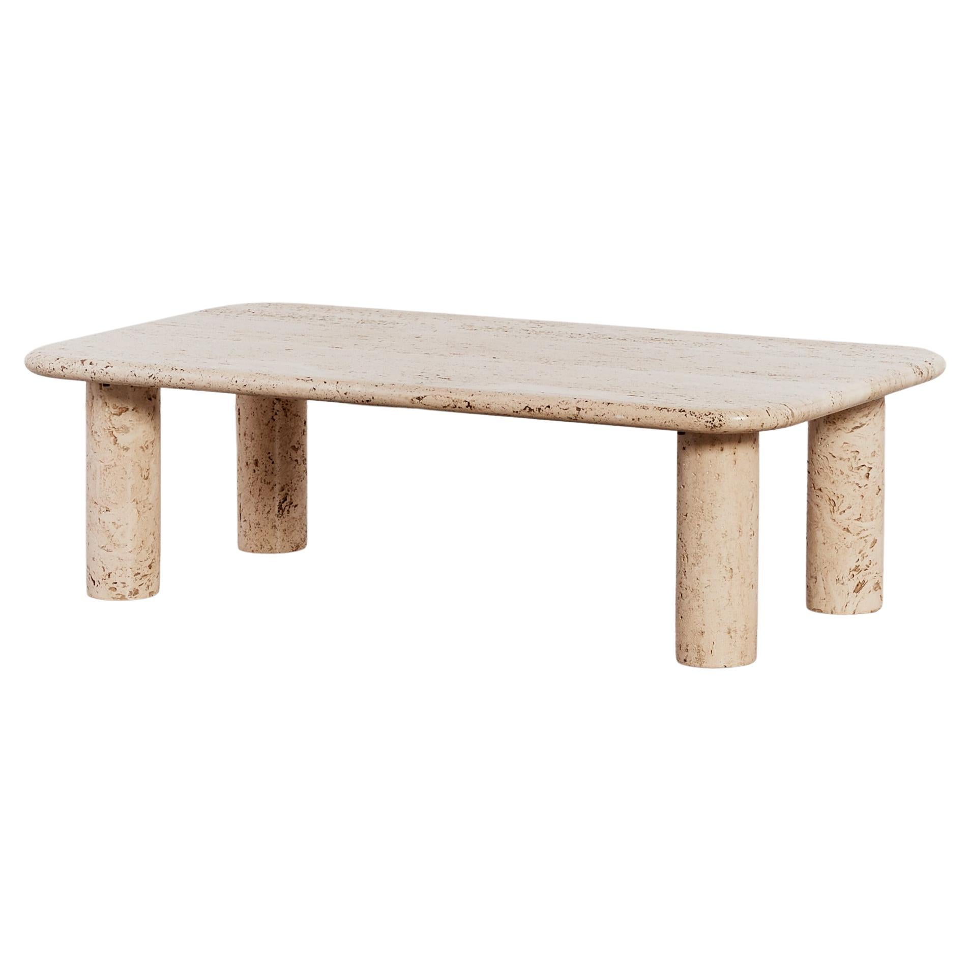 Italian unfilled travertine coffee table with classic column legs at ...