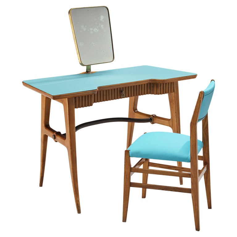 Italian Vanity Table with Chair in Cherry and Ash For Sale at 1stDibs