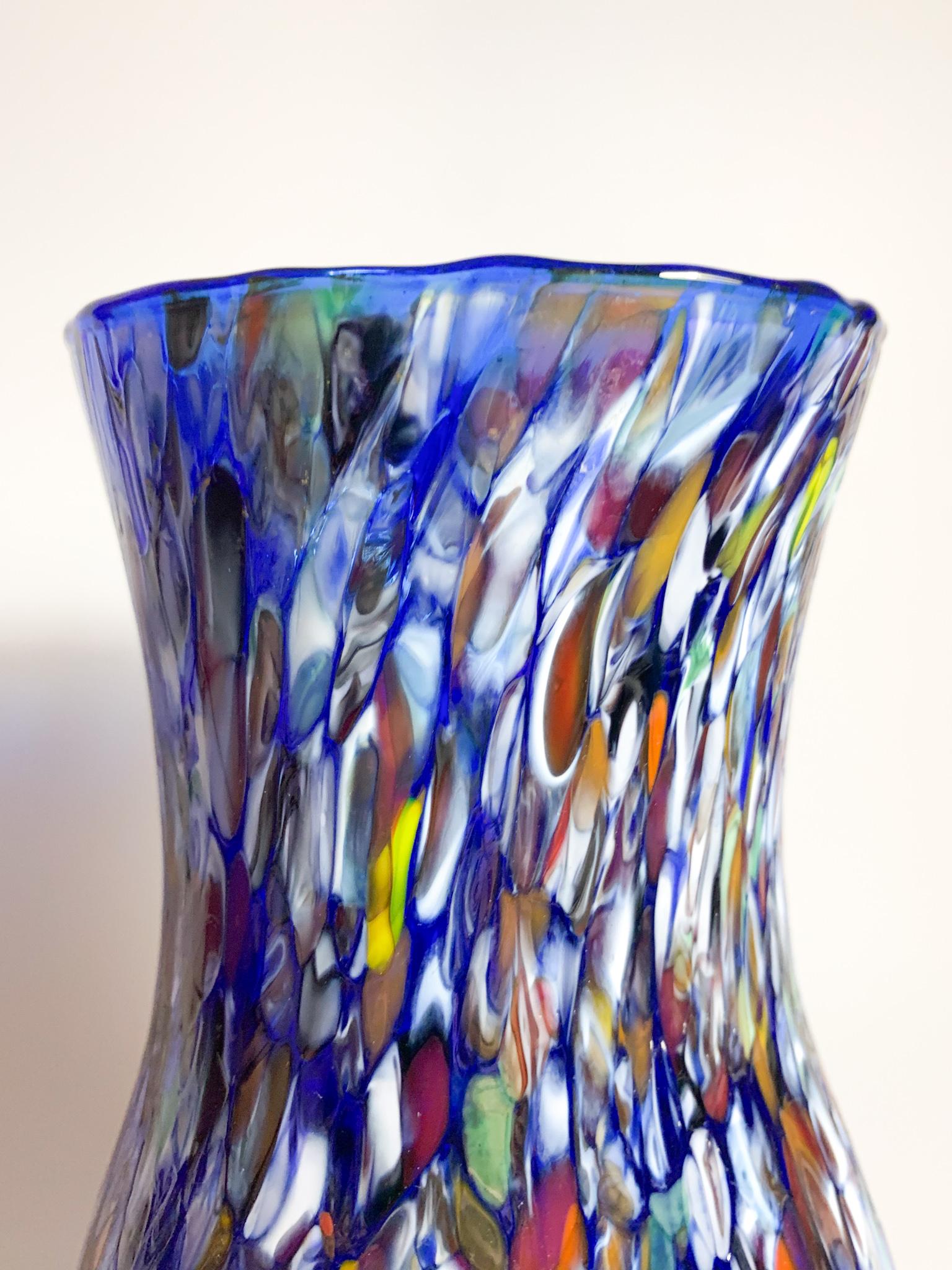 Italian Vase in Blue Murano Glass with Murrine by Fratelli Toso from ...