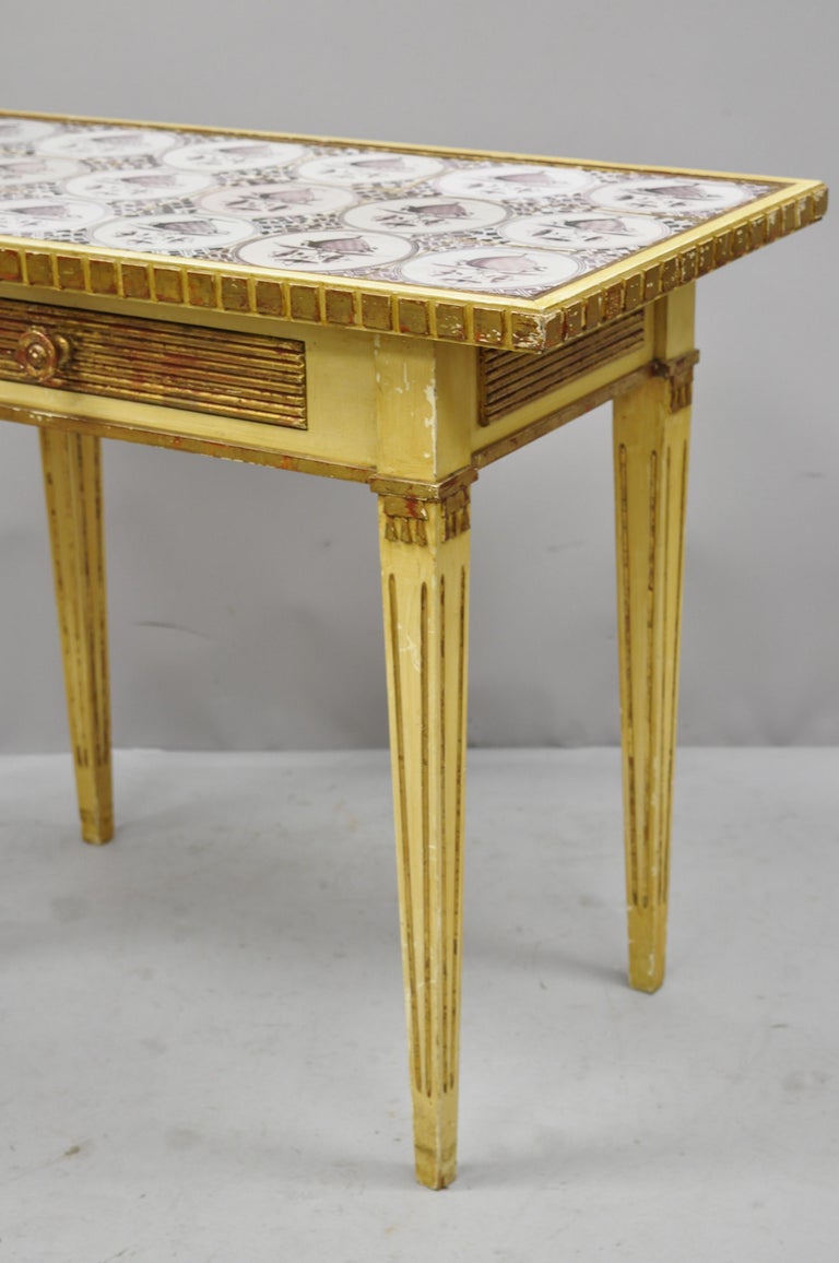 Italian Venetian Cream and Gold Giltwood Double Drawer Tile Top Console ...