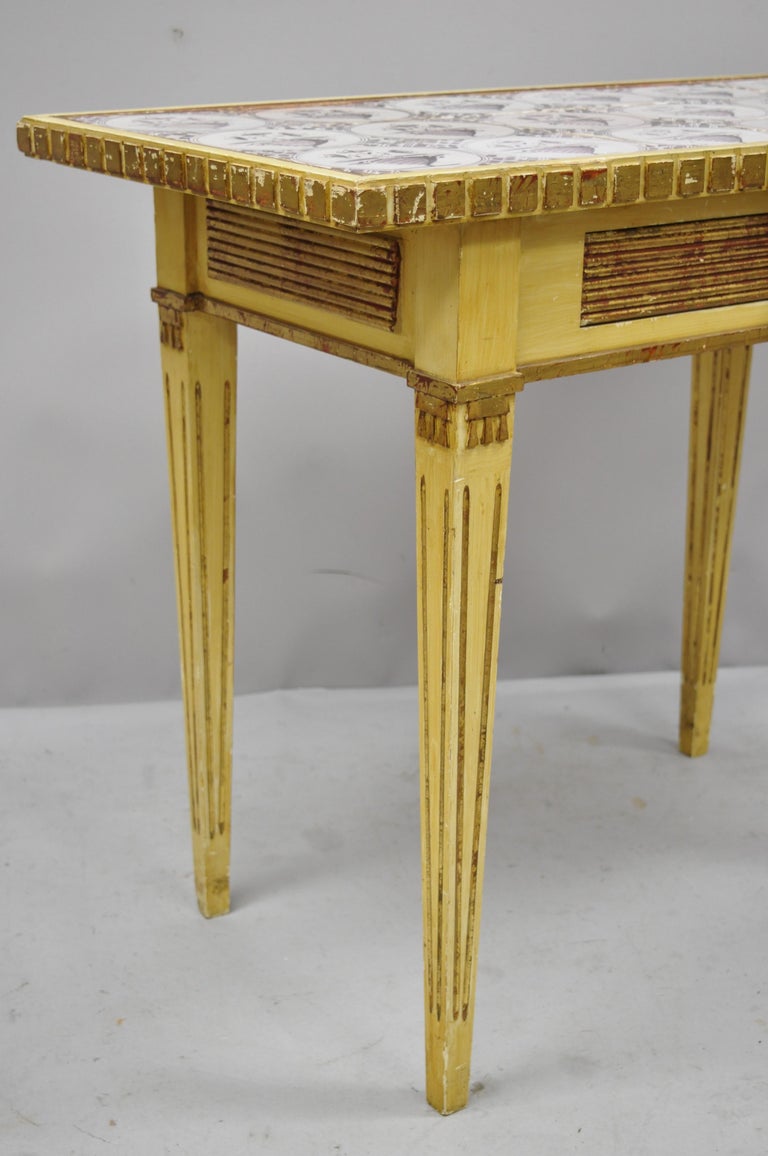 Italian Venetian Cream and Gold Giltwood Double Drawer Tile Top Console ...
