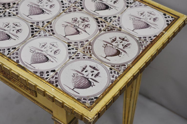 Italian Venetian Cream and Gold Giltwood Double Drawer Tile Top Console ...