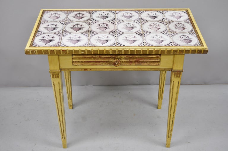 Italian Venetian Cream and Gold Giltwood Double Drawer Tile Top Console ...