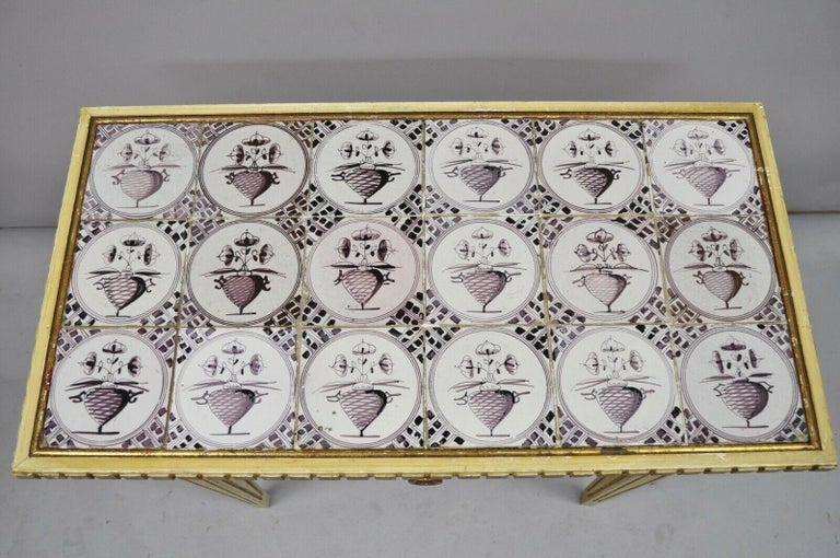 Italian Venetian Cream and Gold Giltwood Double Drawer Tile Top Console ...