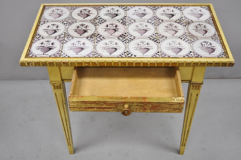 Italian Venetian Cream and Gold Giltwood Double Drawer Tile Top Console ...