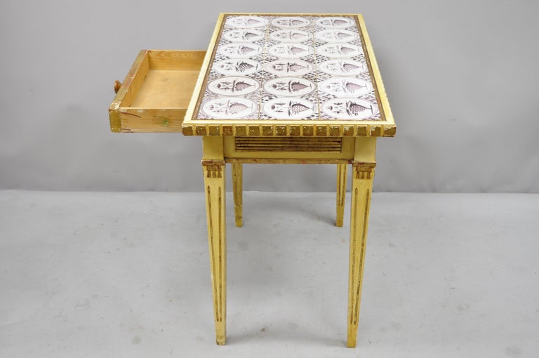 Italian Venetian Cream and Gold Giltwood Double Drawer Tile Top Console ...