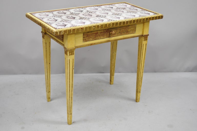 Italian Venetian Cream and Gold Giltwood Double Drawer Tile Top Console ...