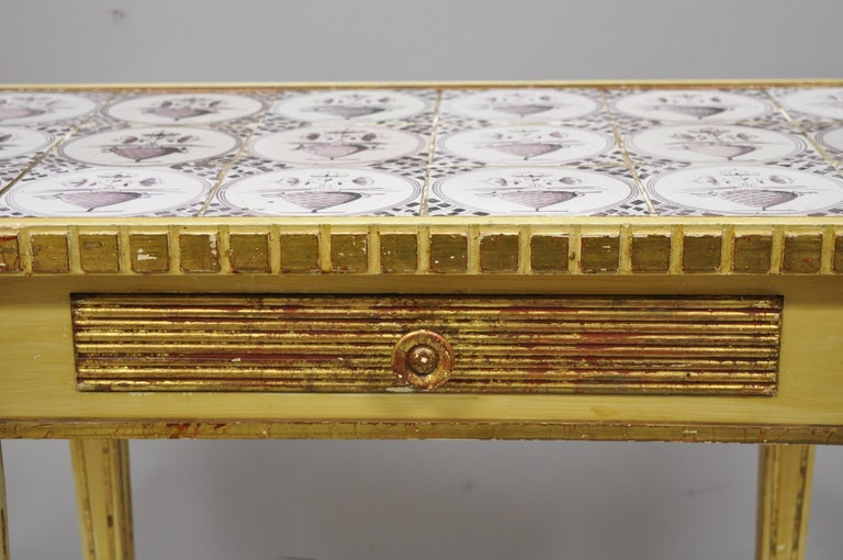 Italian Venetian Cream and Gold Giltwood Double Drawer Tile Top Console ...