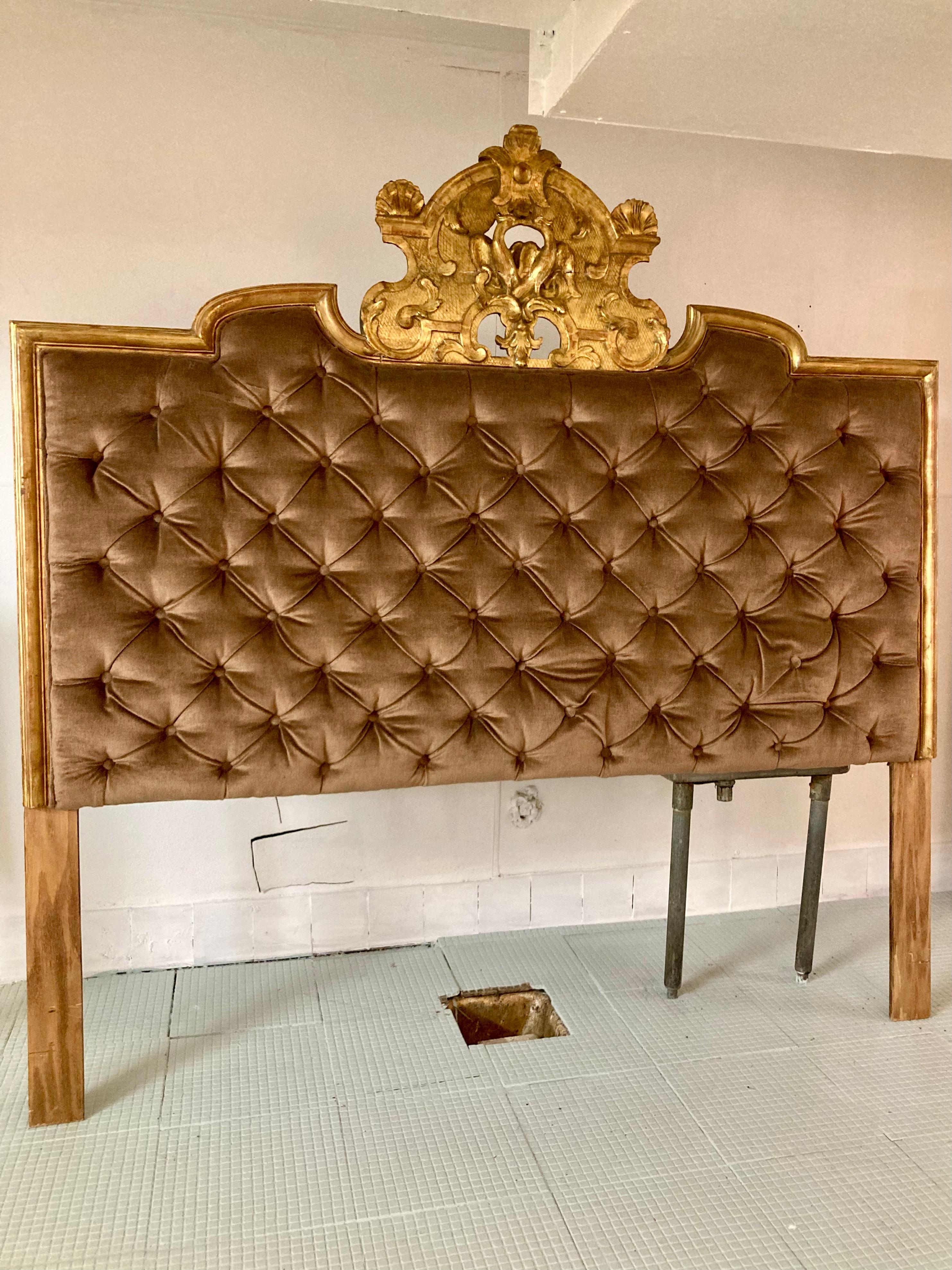 Italian Venetian Gilt Carved Wood King Headboard With Todd Hase Silk ...