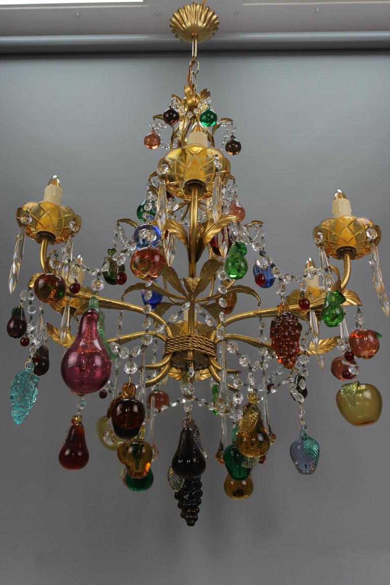 Italian Venetian Gilt Metal Six-Light Chandelier with Murano Glass ...