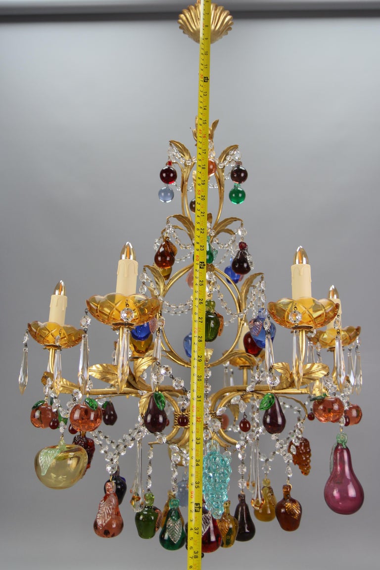 Italian Venetian Gilt Metal Six-Light Chandelier with Murano Glass ...
