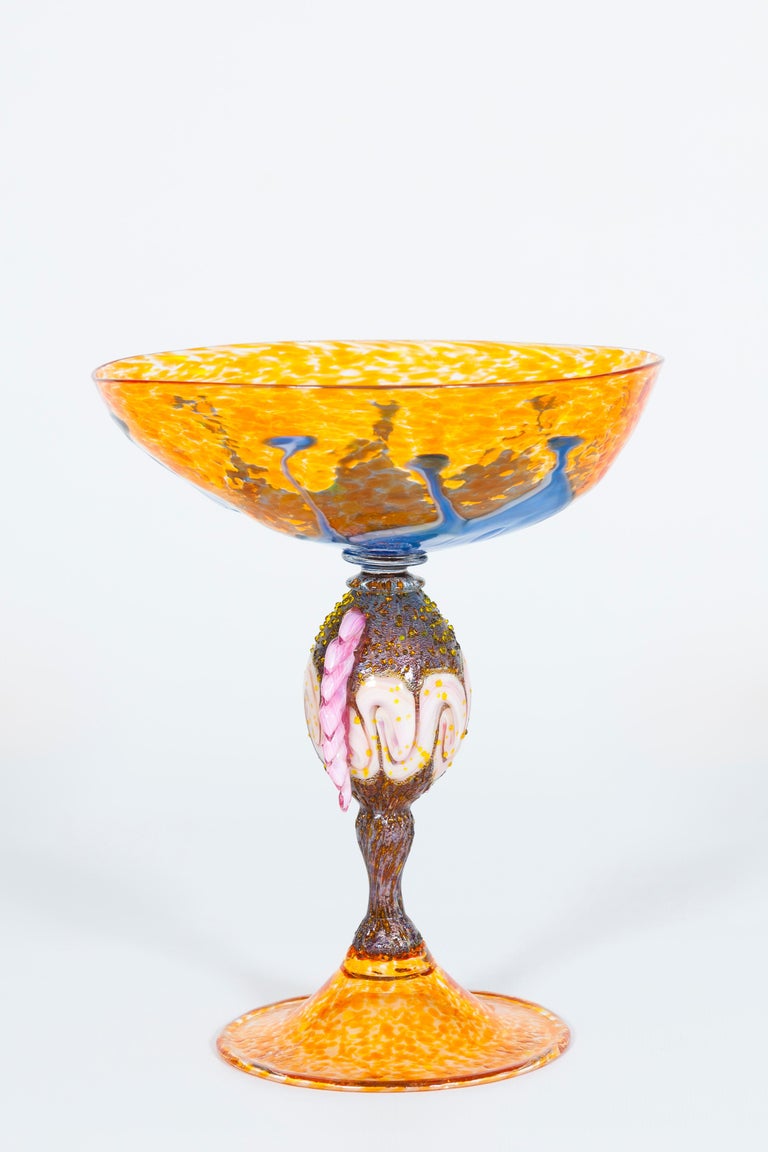 Italian Venetian Multicolor Murano Glass Goblet with Morise 1980s ...