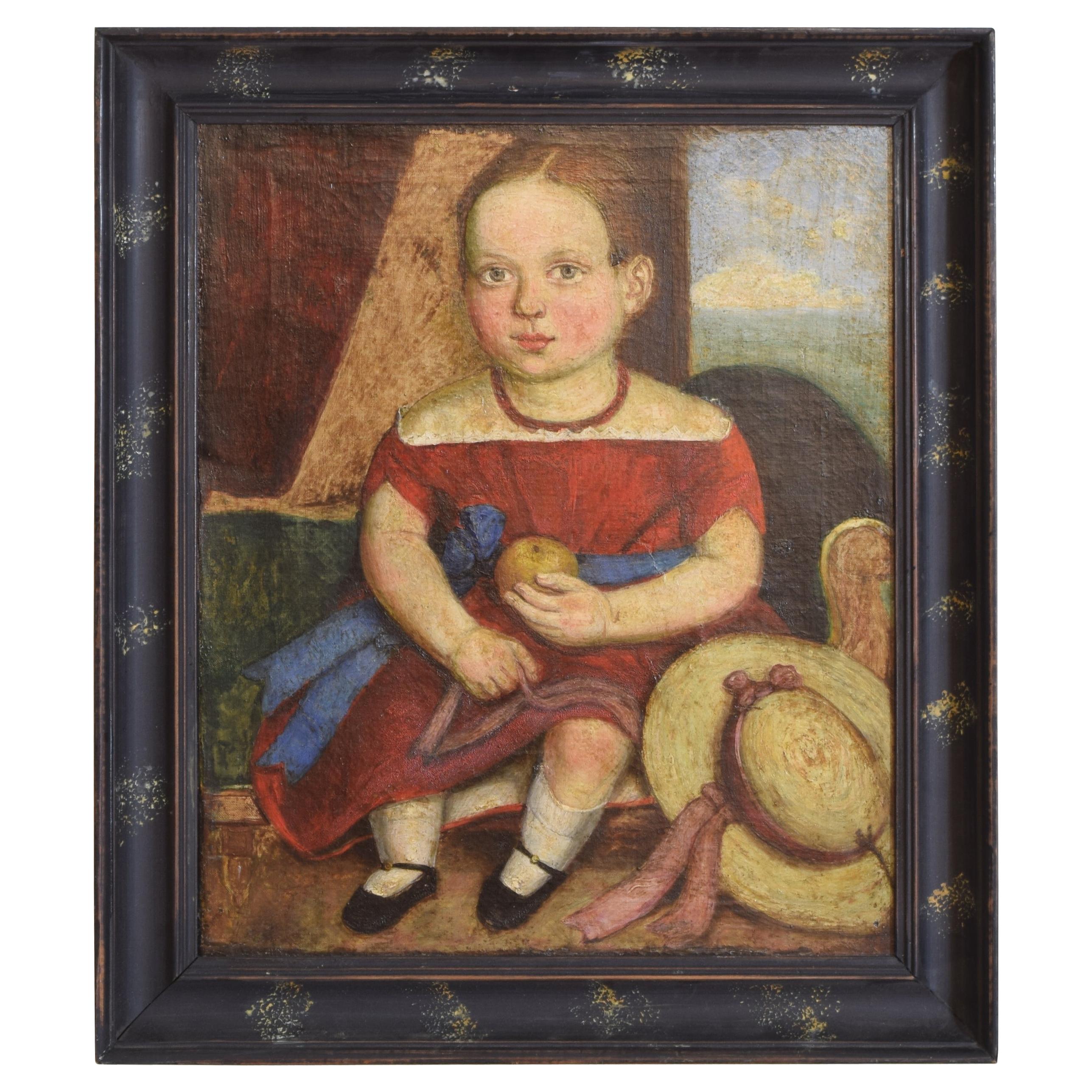 Italian, Venetian, Naive Art Oil on Canvas, Portrait of a Young Girl ...