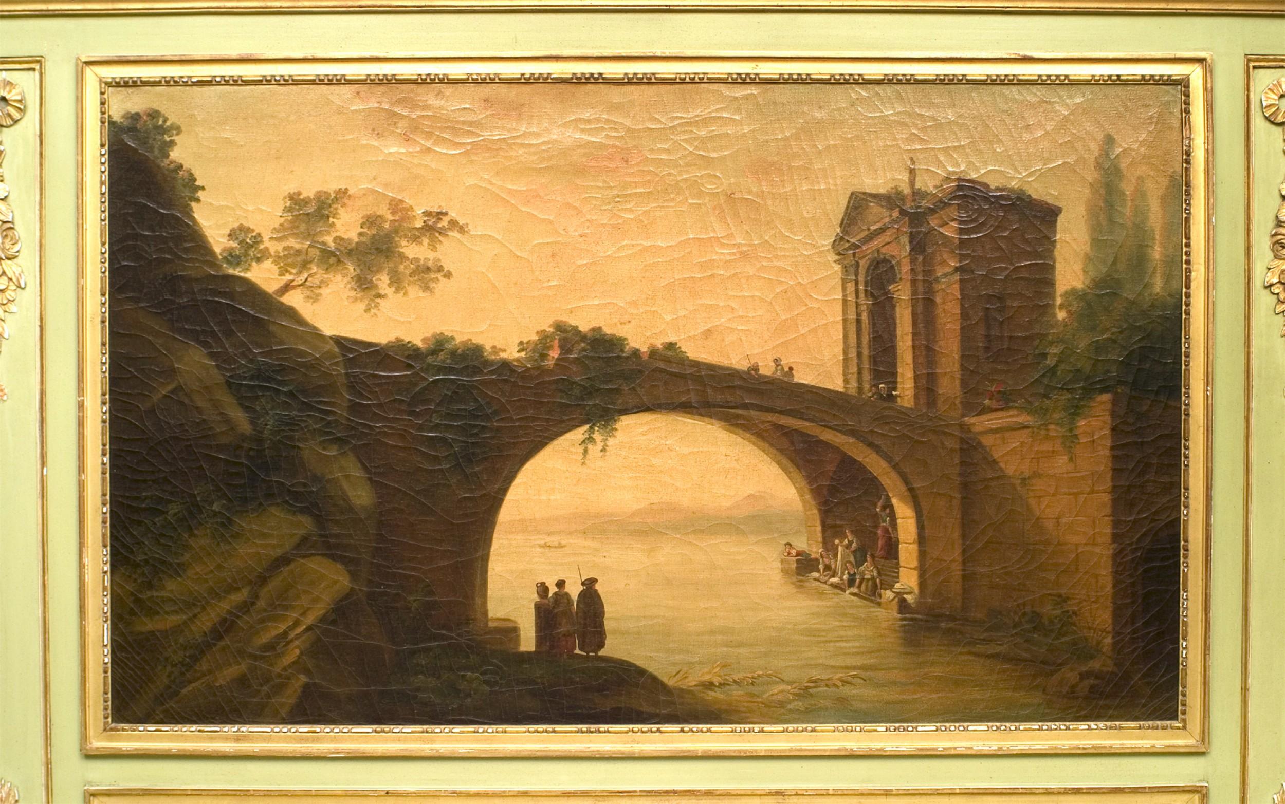 Italian Venetian Painted Scene Trumeau / Wall Mirror For Sale at 1stDibs
