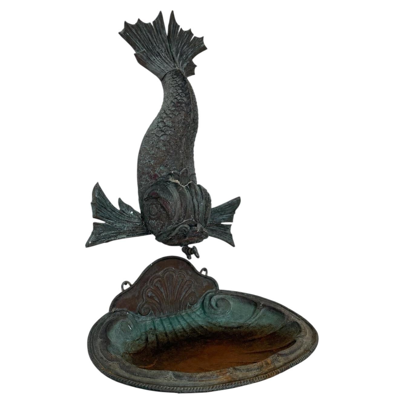 Italian Verdigris Copper Dolphin Lavabo With Shell Basin C. 1900 For ...