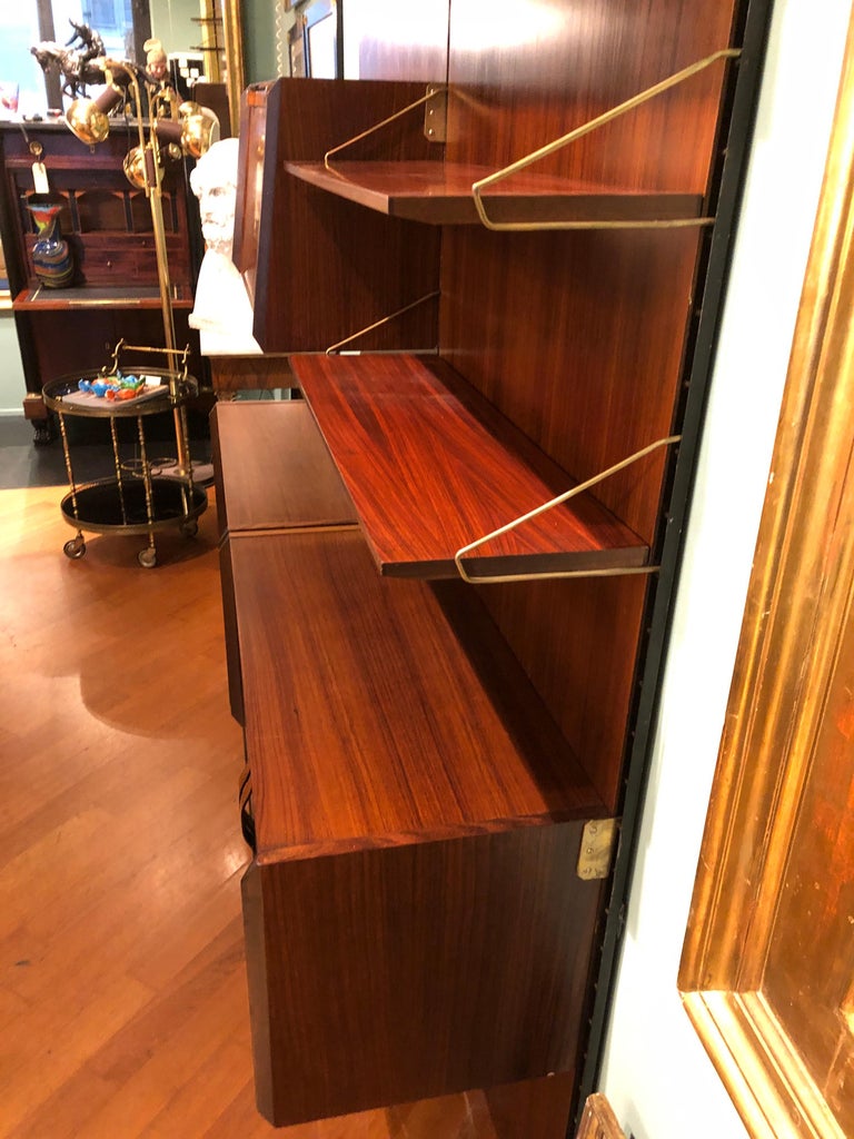 Italian Vintage Black Detail and Rosewood Equipped Wood Wall Bookcase ...