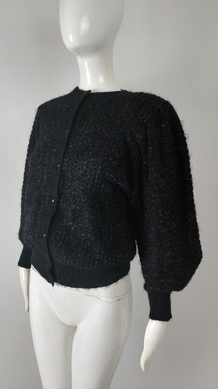 Italian Vintage Black Metallic Lurex Sheer Open Knit Lamé Cardigan ...