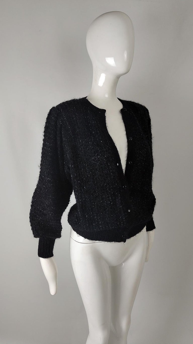 Italian Vintage Black Metallic Lurex Sheer Open Knit Lamé Cardigan ...