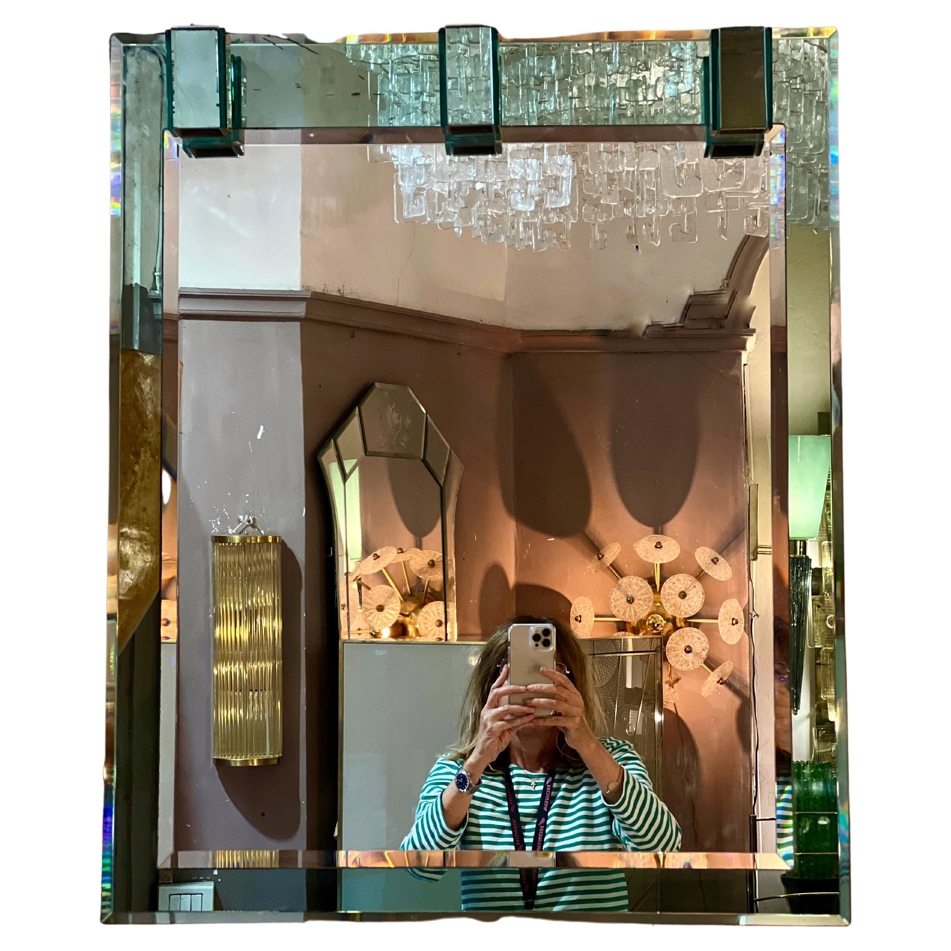 Italian Vintage Crystal Mirror with 3 Lights Attributed to Fontana Arte ...